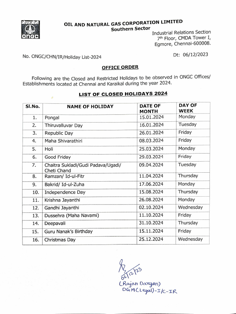 Holiday List 2024 | PDF | Festival | Observances