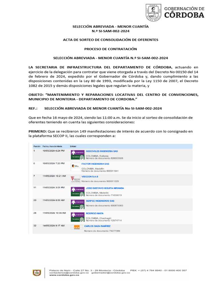 Acta de Sorteo Si-Sam-002-2024 | PDF