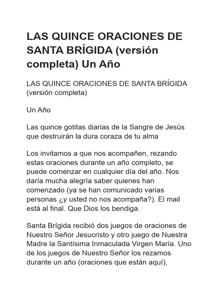 15 Oraciones de Santa Brígida por un Año | PDF | Oración | orador del Señor