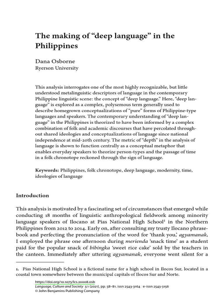 The Making of Deep Language in The Phili | PDF | Analysis | Linguistics