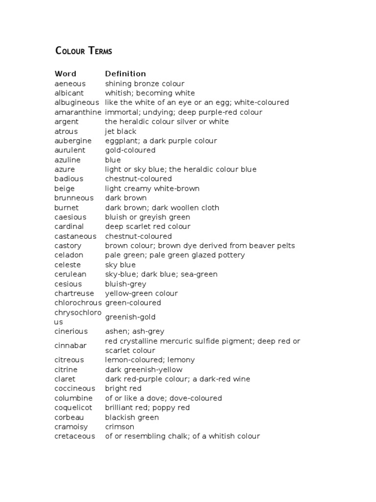 Colour Terms | PDF | Color | Yellow