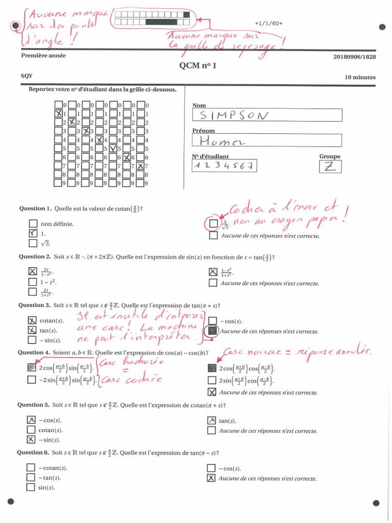 QCM (Exemple Et Consignes) | PDF