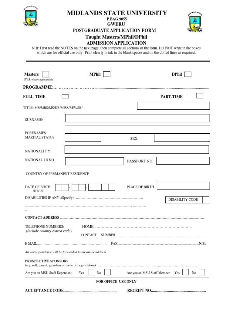 Postgraduate Application Form | PDF | Thesis | Doctor Of Philosophy