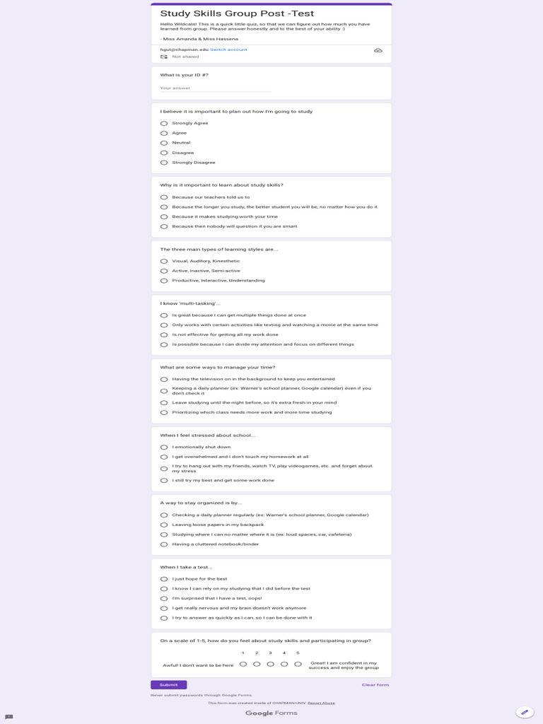 Post - Test | PDF | Study Skills | Cognition