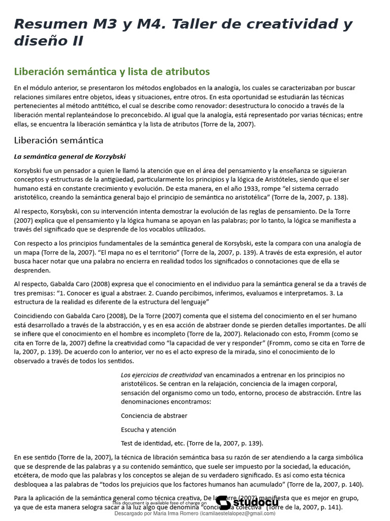 Resumen m3 y m4 Taller II 1 | PDF | Pensamiento | Creatividad