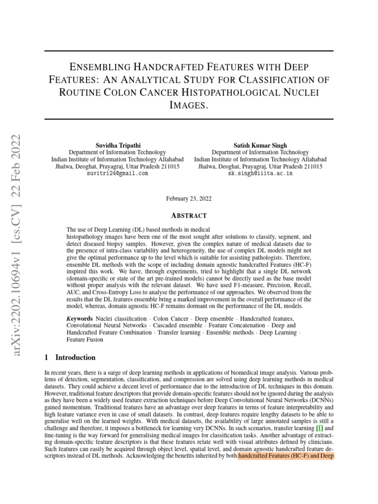 Ensembling Handcrafted Features With Deep Features | PDF | Applied Mathematics | Artificial ...