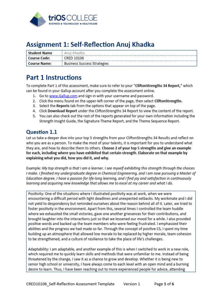 Assignment 1 - Self-Reflection | Download Free PDF | Learning | Experience