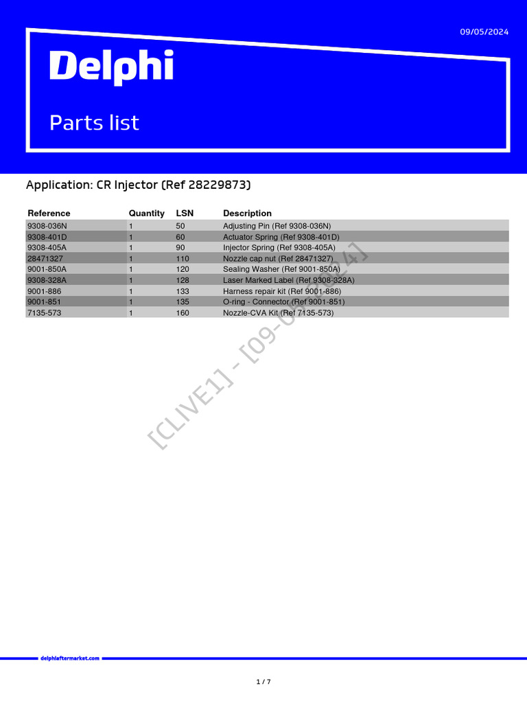 CR Injector Parts List 9308-401D & 9308-405A | PDF | Equipment