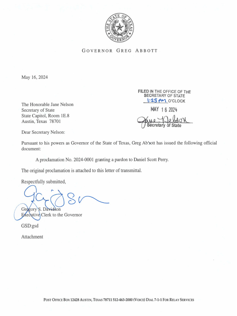 Texas Pardon for Daniel Scott Perry | PDF | Pardon | Greg Abbott