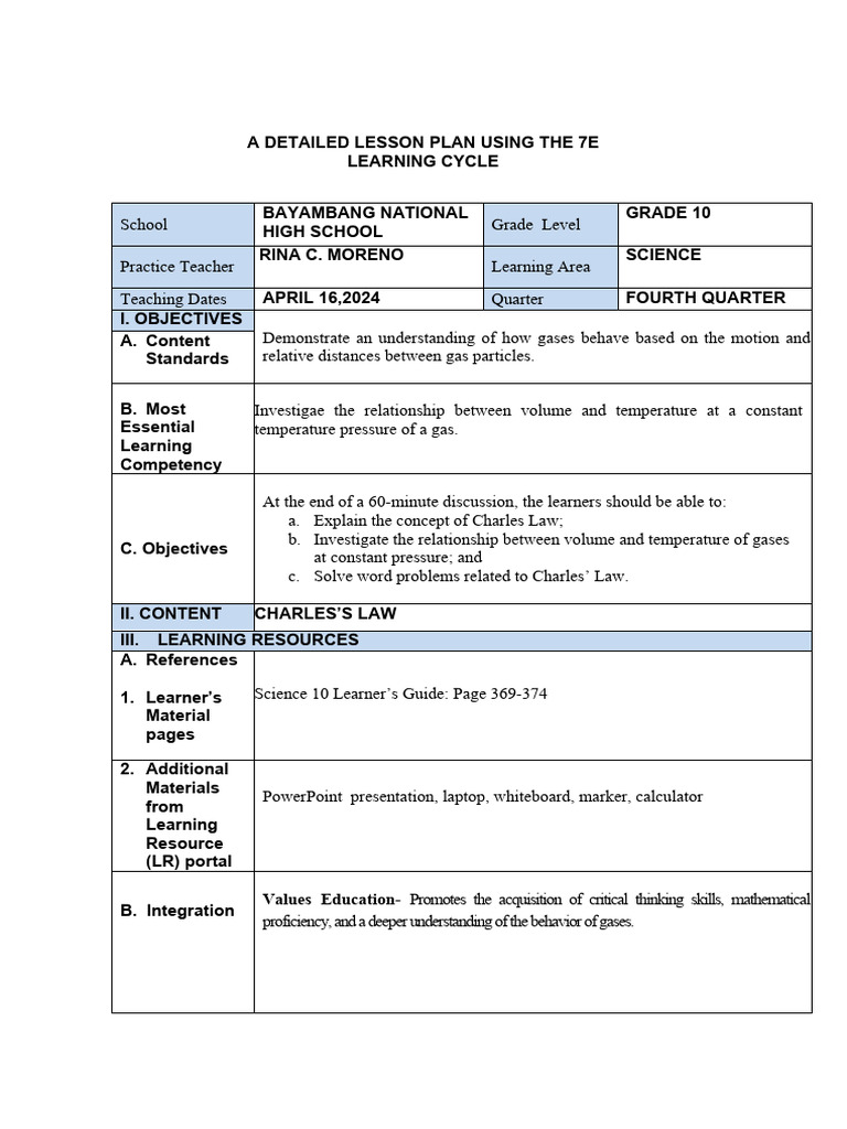 Charles' Law Lesson Plan | Download Free PDF | Gases | Temperature