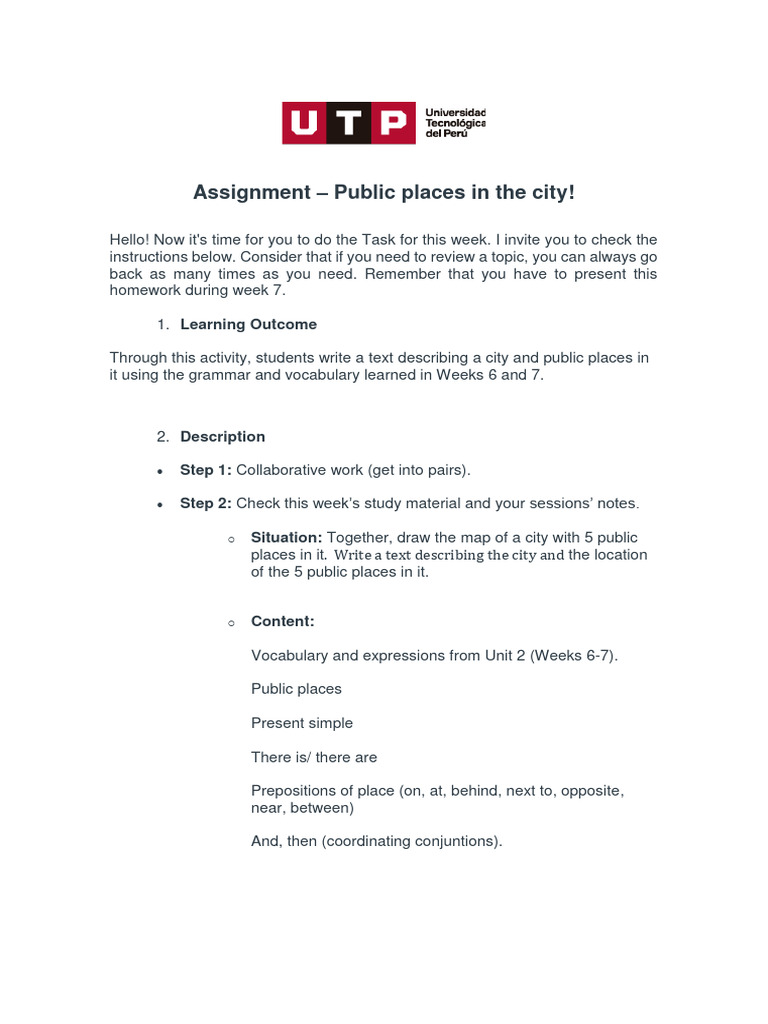 Week 7 - Task - Assignment - Public Places in The City | PDF | Human Communication | Linguistics