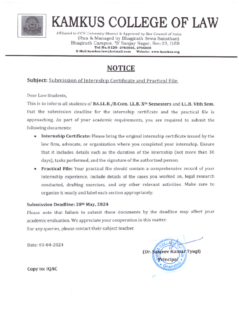 Submission of Internship and Practical File | PDF