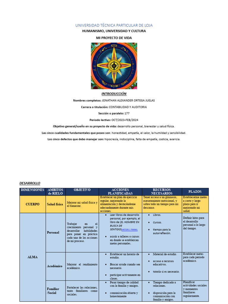 Proyecto de Vida: Desarrollo Personal y Profesional | PDF | Crecimiento ...