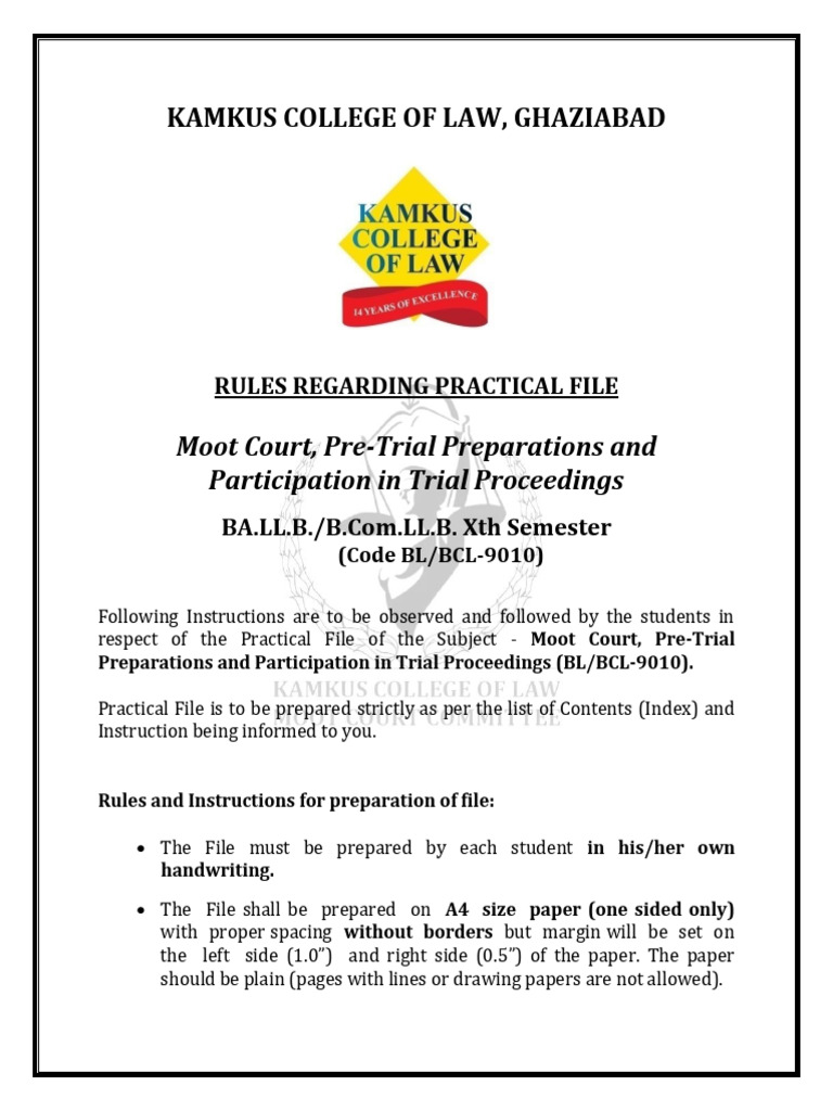 Moot Court Practical File Guidelines | PDF | Trials | Judiciaries