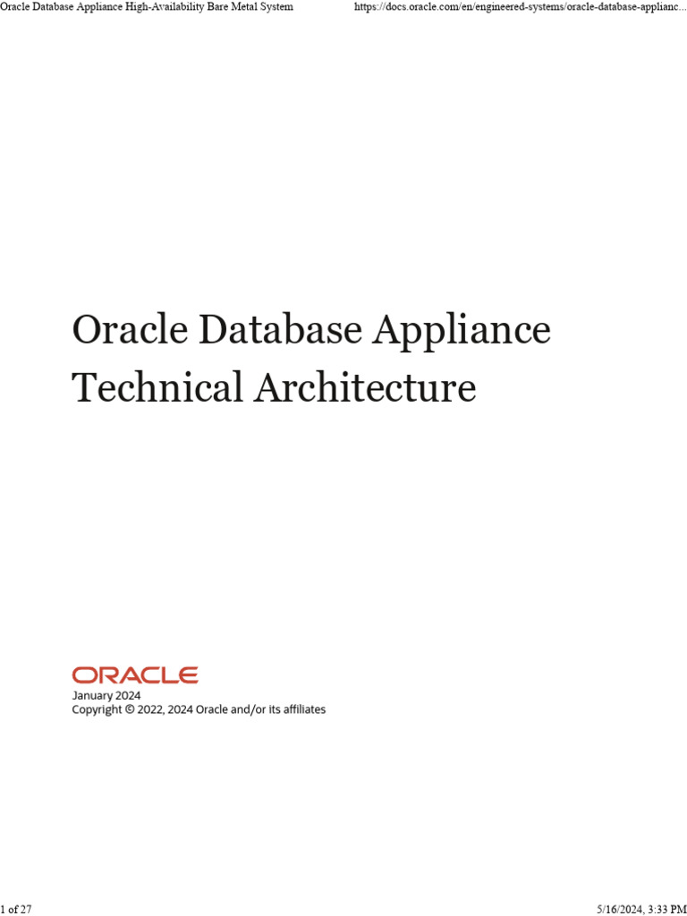 Oracle Database Appliance High Availability Bare Metal System Pdf