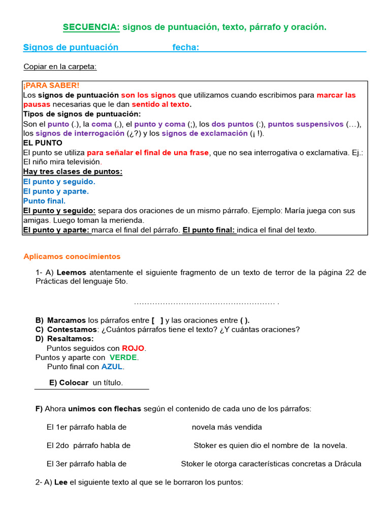 Signos de Puntuación, Texto, Parrafo y Oración | Descargar gratis PDF ...