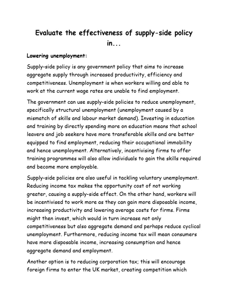 Supply-Side Policy and Unemployment Impact | PDF | Unemployment ...