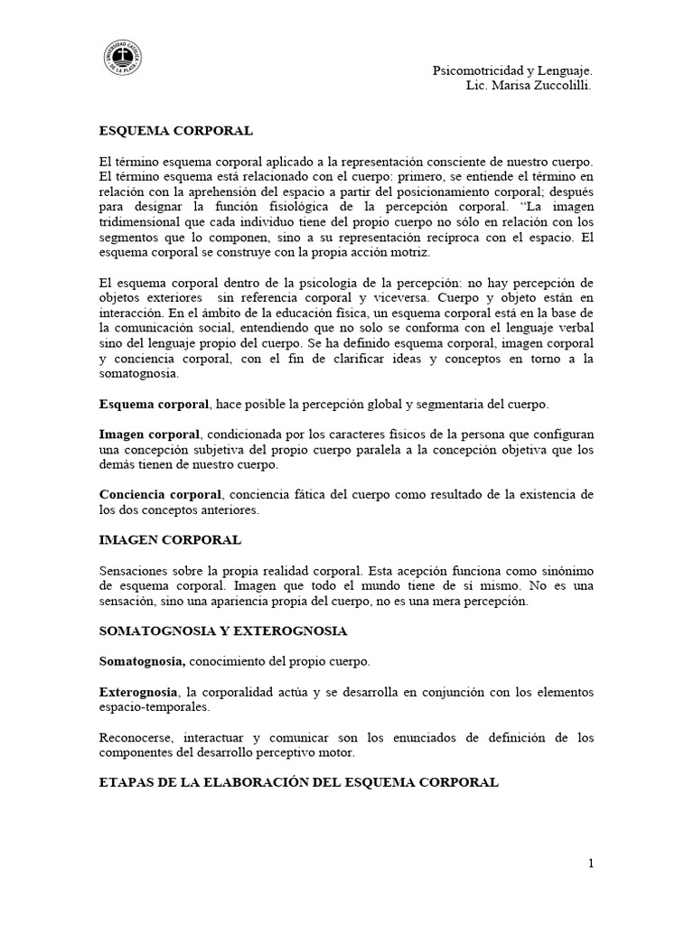 U3 Esquema Corporal | PDF | Percepción | Cognición