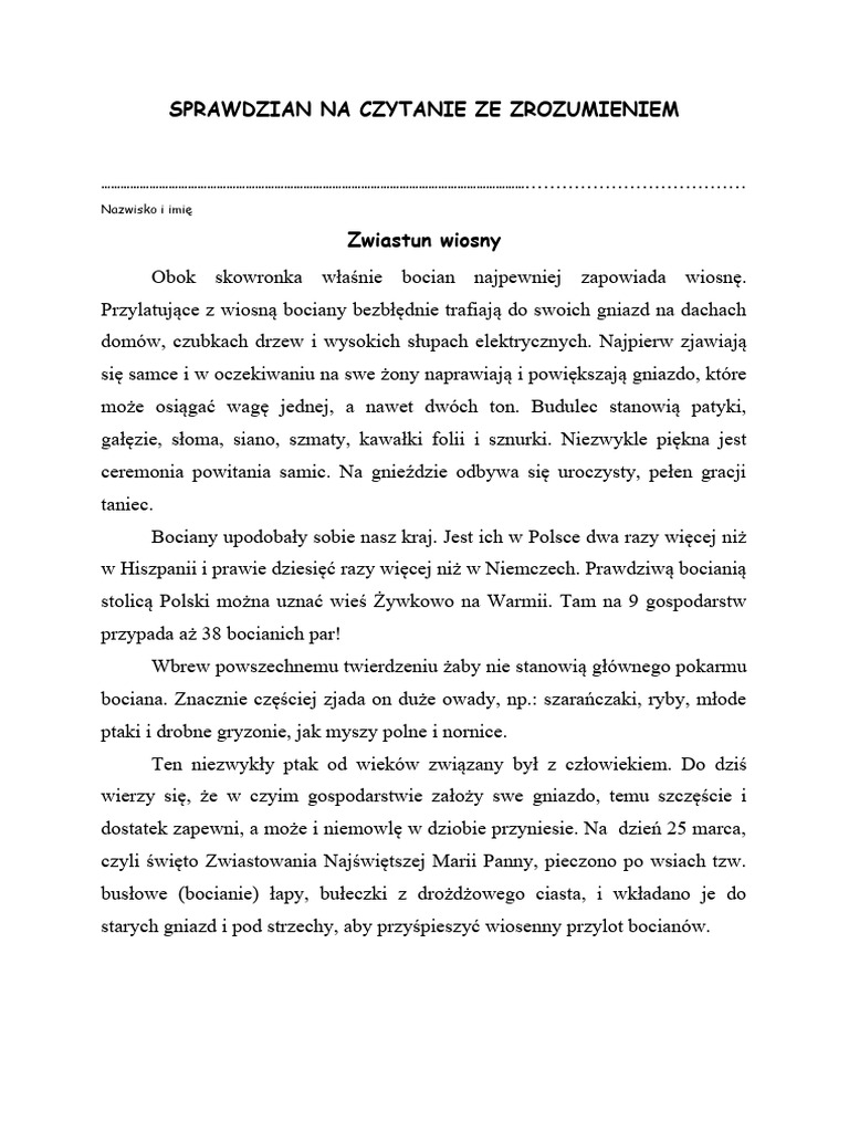 Czytanie Ze Zrozumieniem - KL - III | PDF
