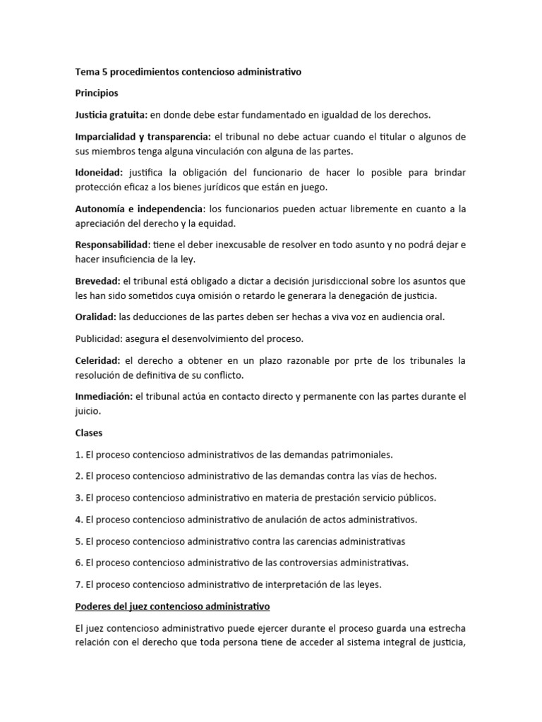 Tema 5 Procedimientos Contencioso Administrativo | PDF | Juez | Jurisdicción