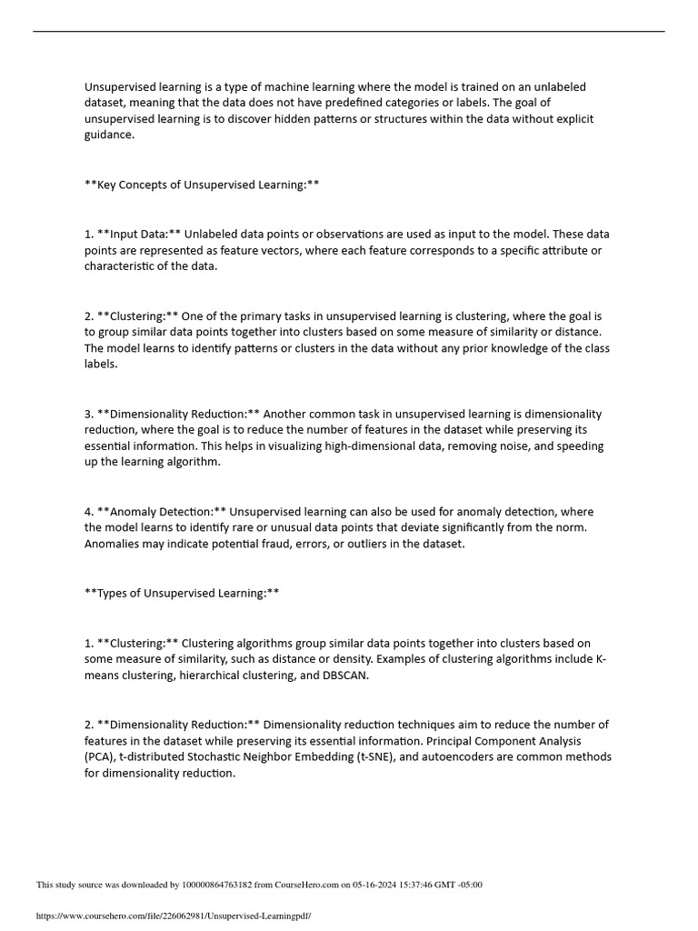 Unsupervised Learning.pdf | PDF | Cluster Analysis | Machine Learning