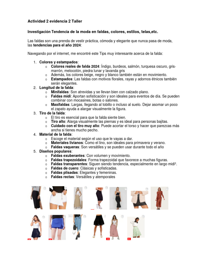 Actividad 2 Evidencia 2 Taller | PDF | Falda | Softlines (venta minorista)