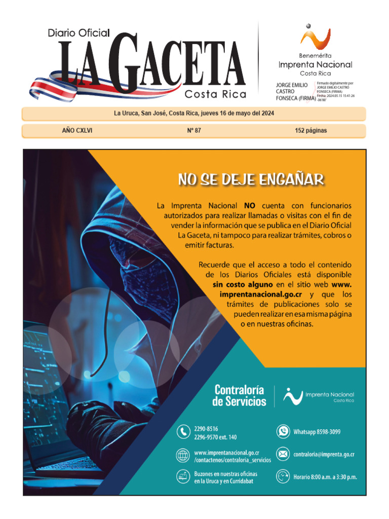 Gaceta 16 05 2024 | PDF | Ministerio (Departamento de Gobierno) | Costa ...