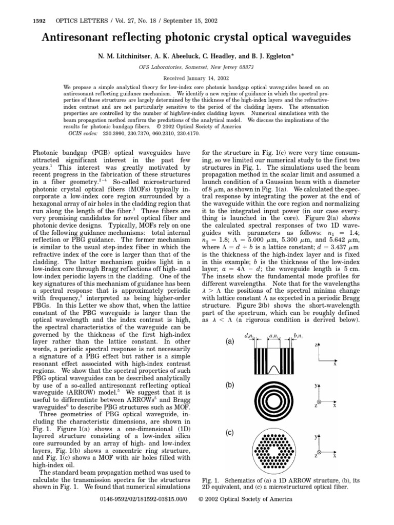 ARROW | PDF | Optical Fiber | Waveguide
