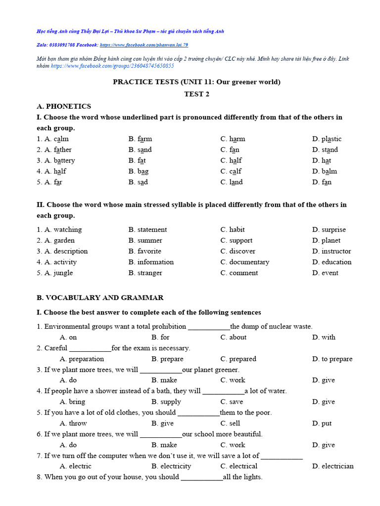 Unit 11 Test 2 | PDF | Pollution