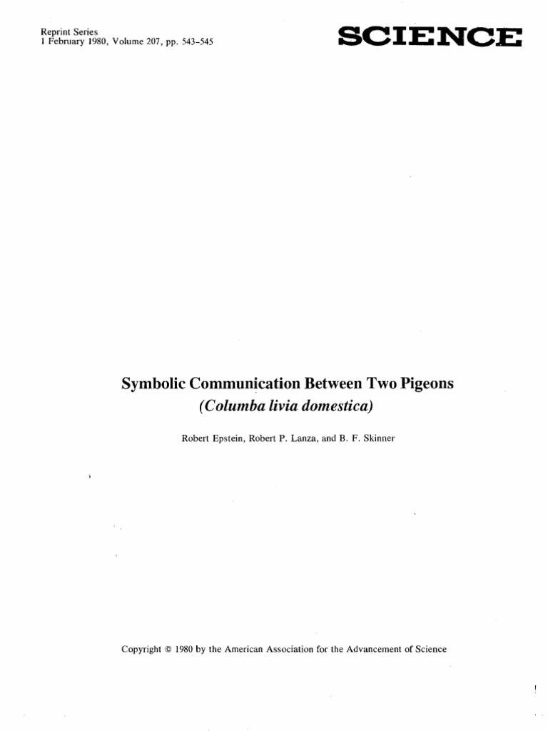 Epstein, 1980 - Symbolic Communication Between Two Pigeons | PDF ... Epstein, 1980 - Symbolic Communication Between Two Pigeons | PDF ...