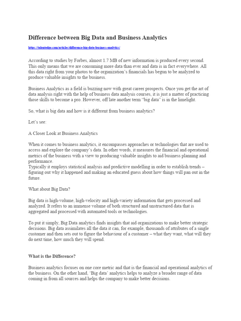 Difference Between Big Data And Business Analytics Pdf Analytics 7377
