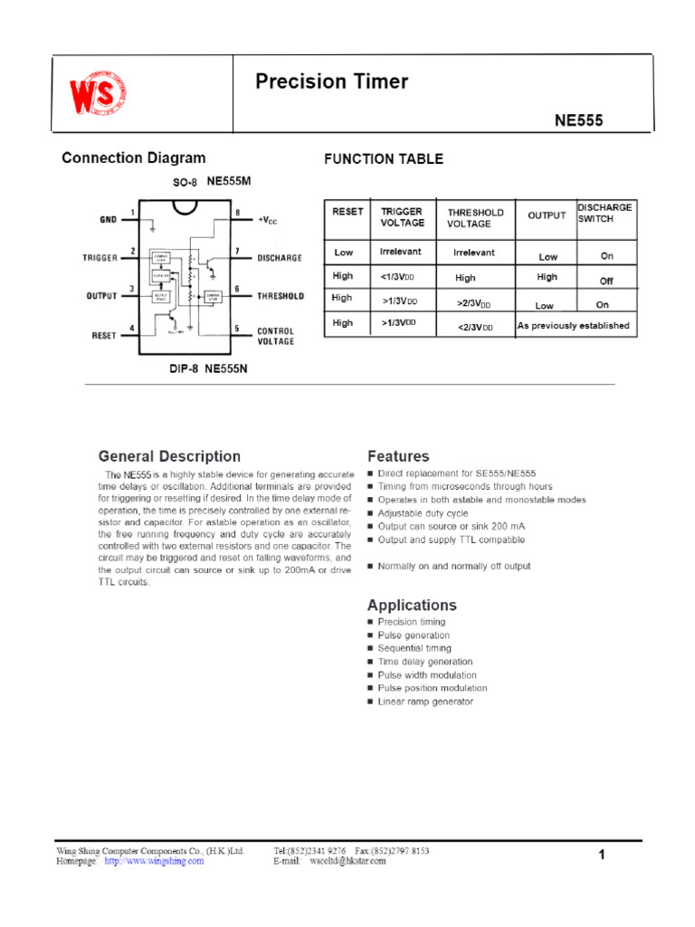 NE555 PDF, NE555 Description, NE555 Datasheet, NE555 View WINGSH | PDF