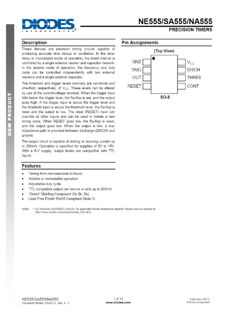 NE555 PDF DIODES INCOPORATED | PDF