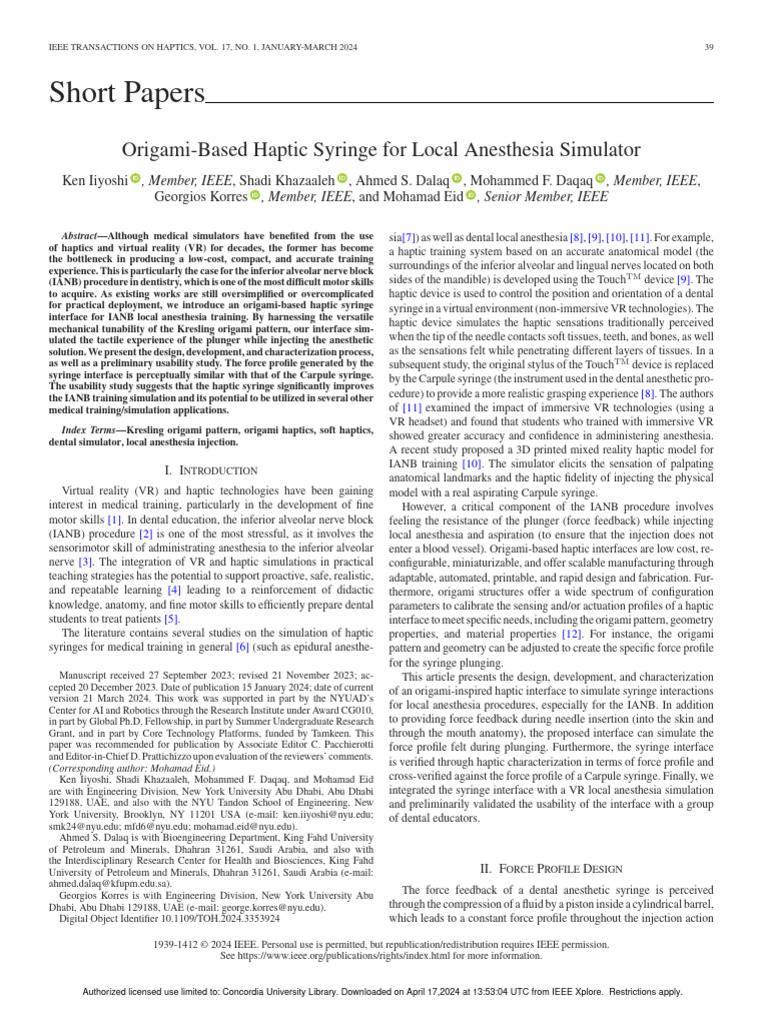 Origami-Based Haptic Syringe For Local Anesthesia Simulator | PDF ...