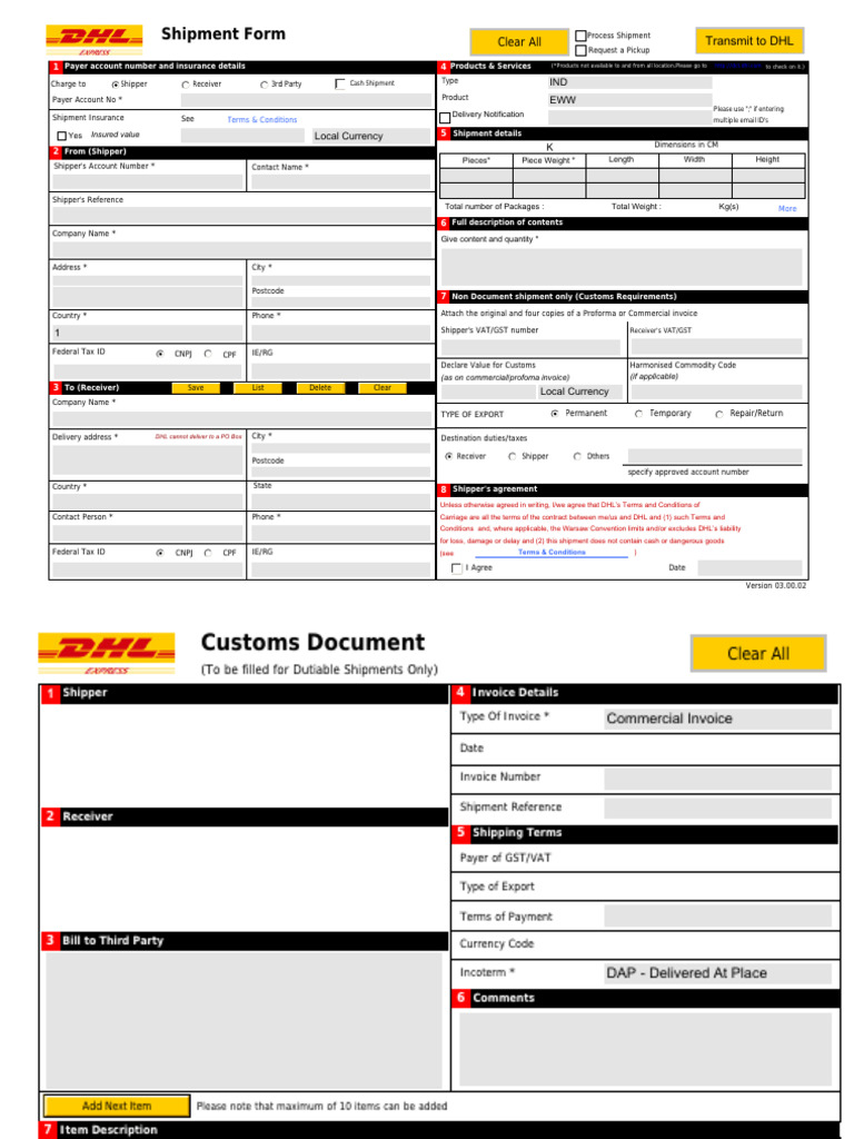 DHL Emailship Shipment Form PDF | PDF | Invoice | Customs
