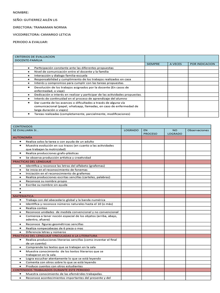 Criterios de Evaluacion Final Ailu 2023 | Descargar gratis PDF | Evaluación | Alfabeto