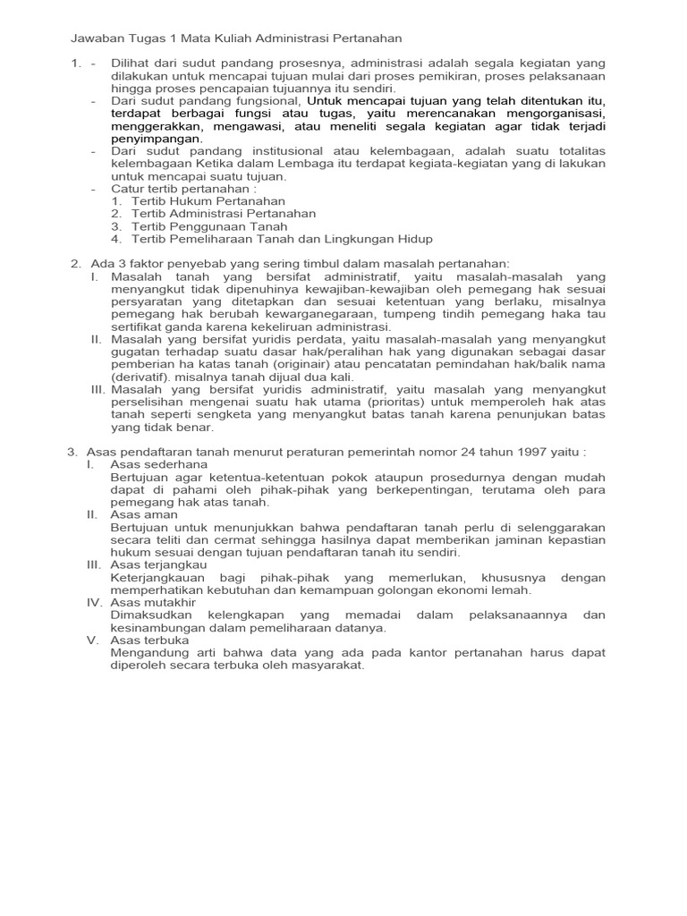 Tugas 1 Administrasi Pertanahan | PDF