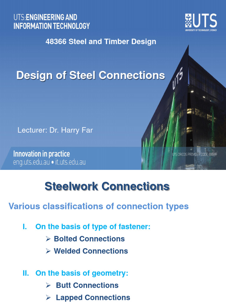 Lecture Presentation - Design of Steel Connections | PDF | Screw | Welding