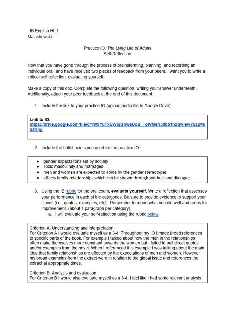 practice io reflection | PDF | Vocabulary | Rubric (Academic)