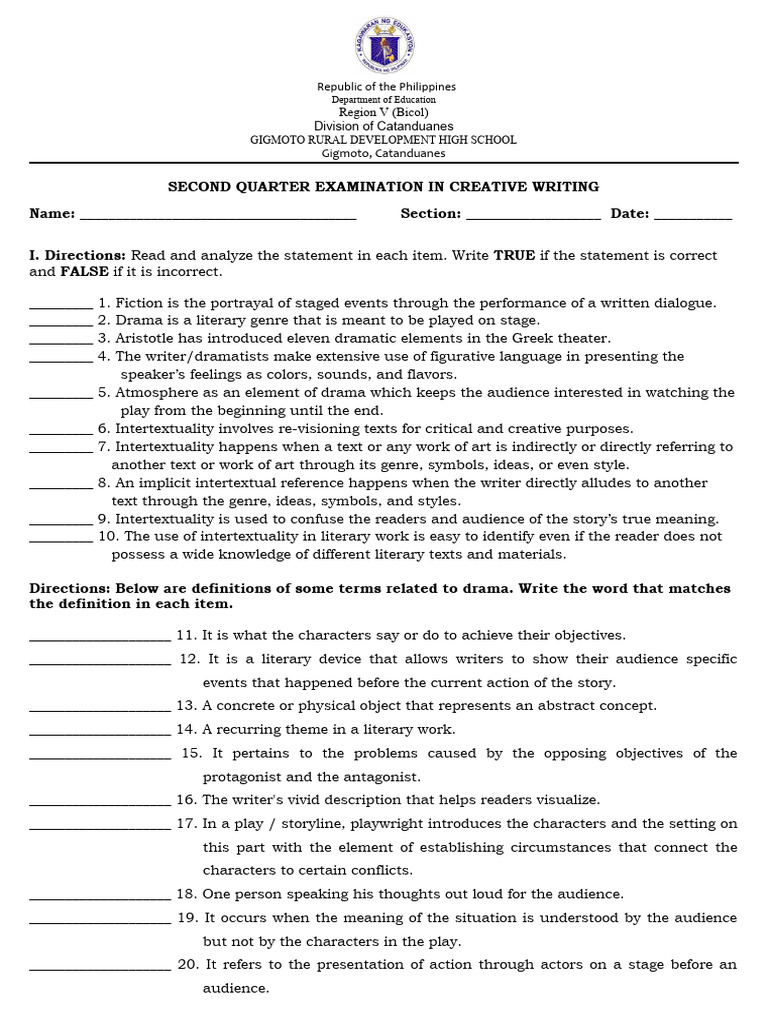 2nd Quarter Exam in Creative Writing | PDF | Intertextuality | Plot ...