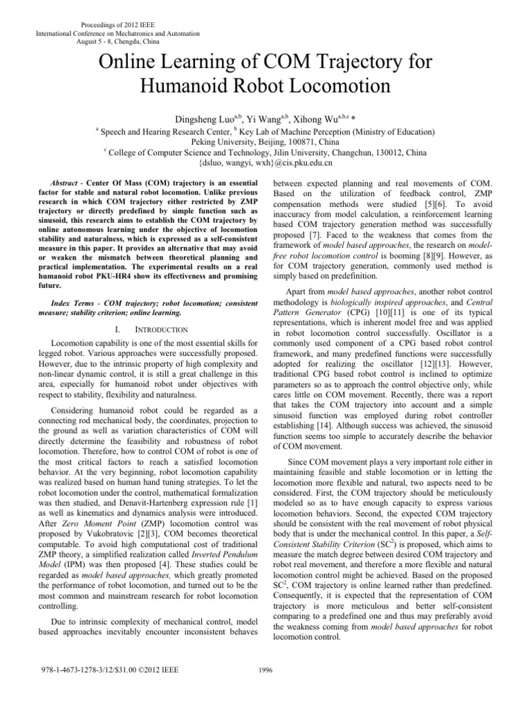 Online Learning for Humanoid Robot COM Trajectory | PDF | Robot | Robotics