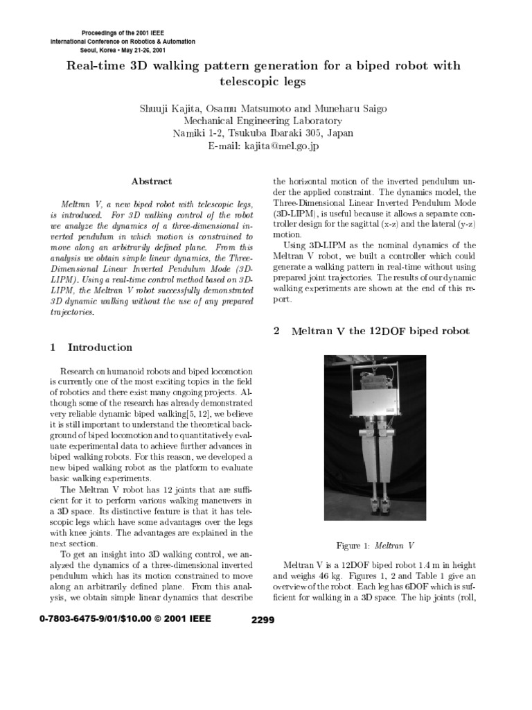 Real-Time 3D Walking Pattern Generation For A Biped Robot With Telescopic Legs 2001 | PDF ...