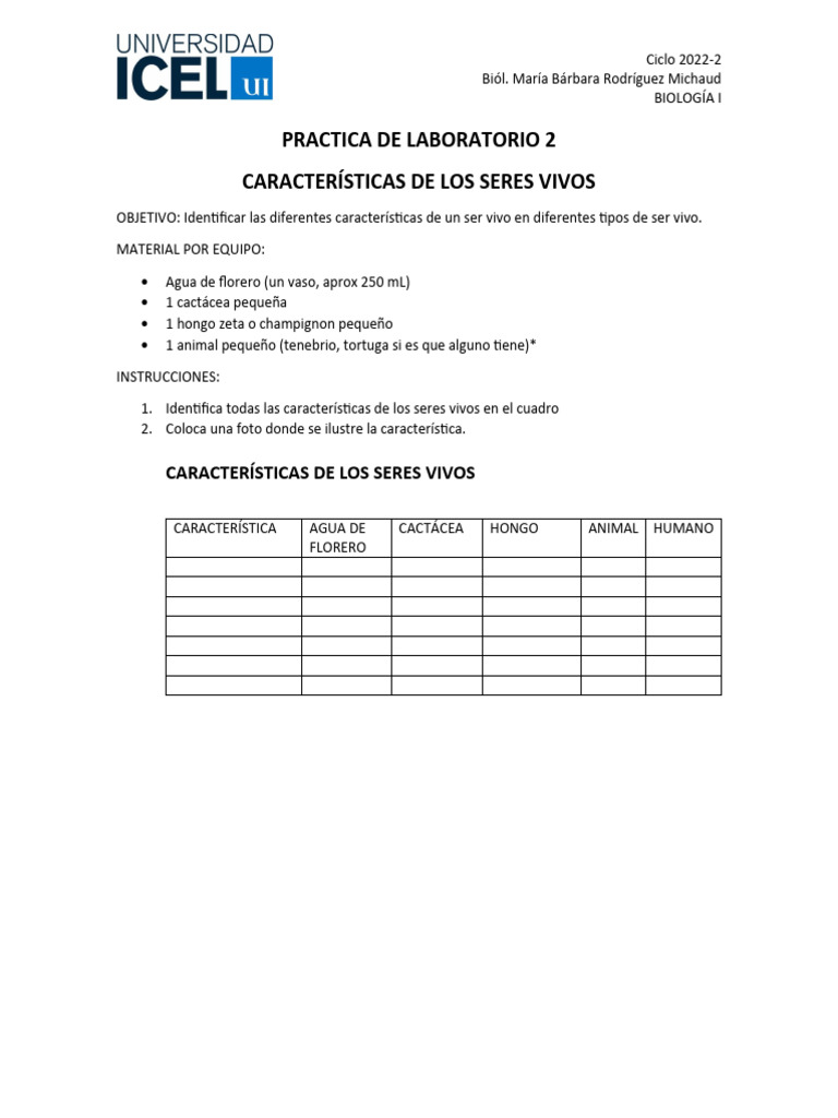 Características de los Seres Vivos en Lab | PDF