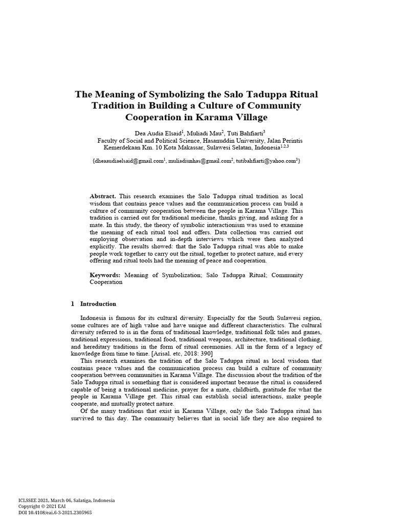 The Meaning of Symbolizing The Salo Taduooa Ritual Tradition in ...