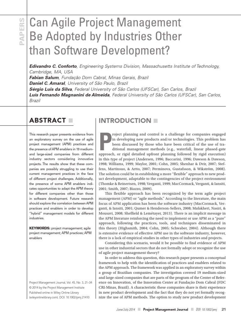 Project Management Journal - 2014 - Conforto - Can Agile Project ...