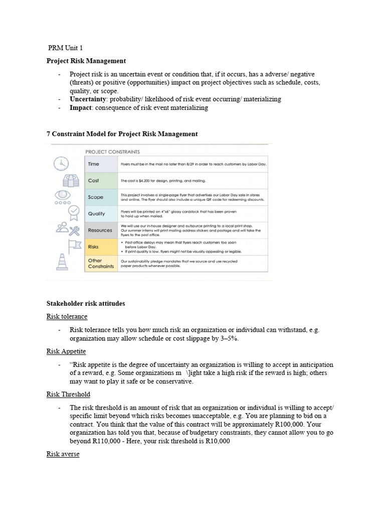 PRM Unit 1 Notes | PDF | Risk | Risk Management