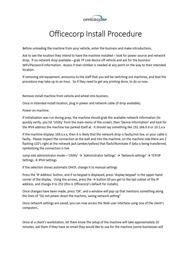 Officecorp Install procedure | PDF | Computer Network | Ip Address
