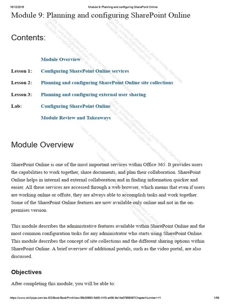 Module 9_ Planning and Configuring SharePoint Online | PDF | Share Point | Mobile App