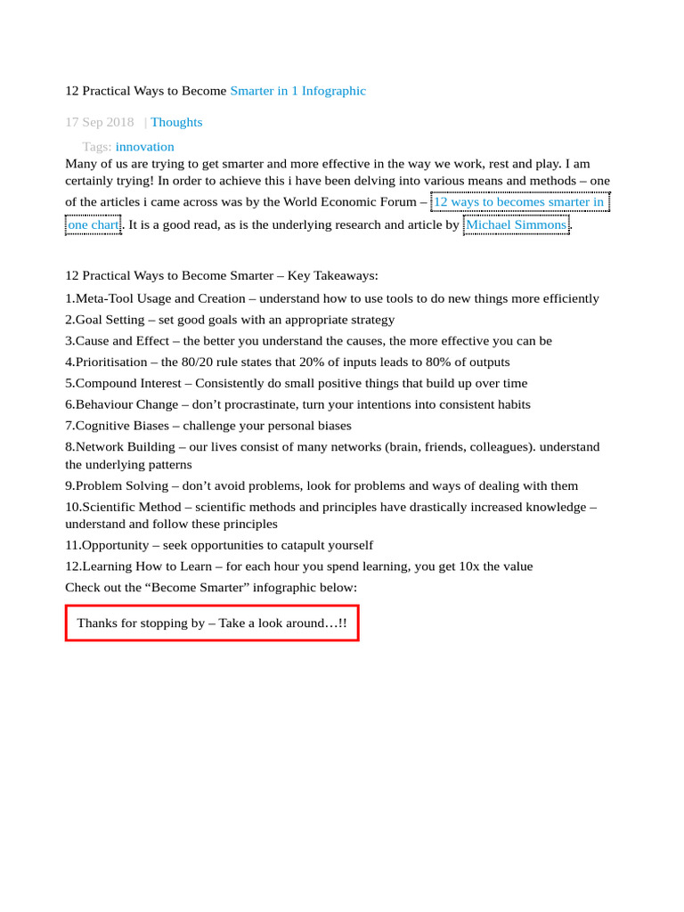12 Practical Ways To Become Smarter in 1 Infographic | PDF | Thought ...