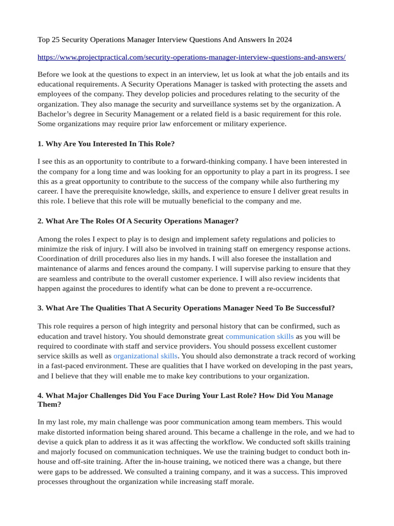 Top 25 Security Operations Manager Interview Questions and Answers in ...